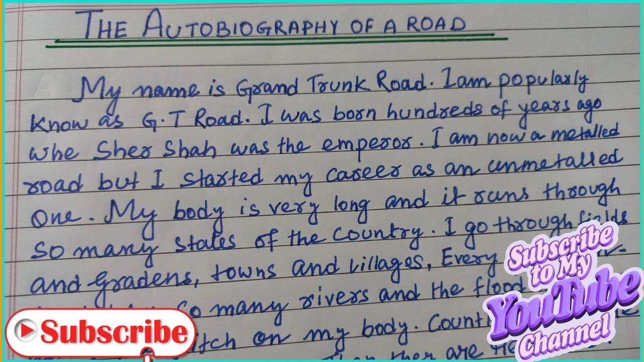 Autobiography of a Road in English । write an essay । Autobiography for ...