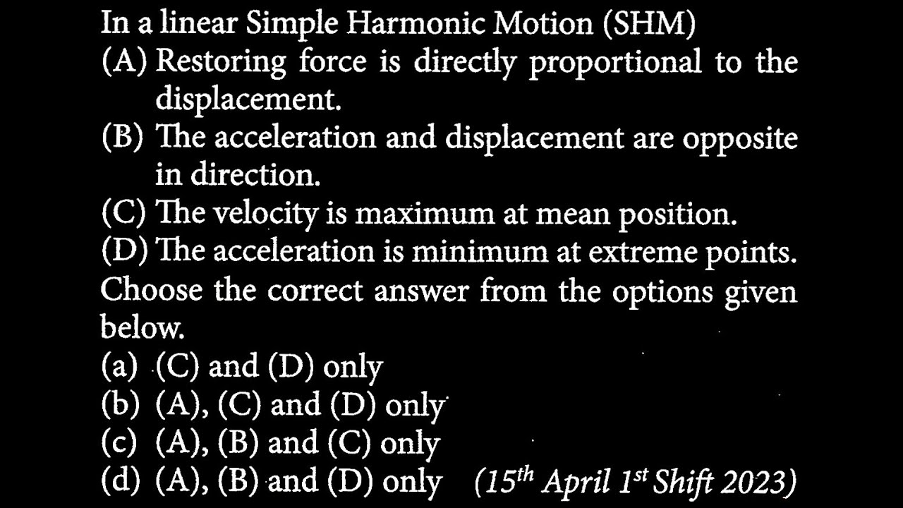 In a linear Simple Harmonic Motion (SHM) SW DTS 12 Q2 - YouTube
