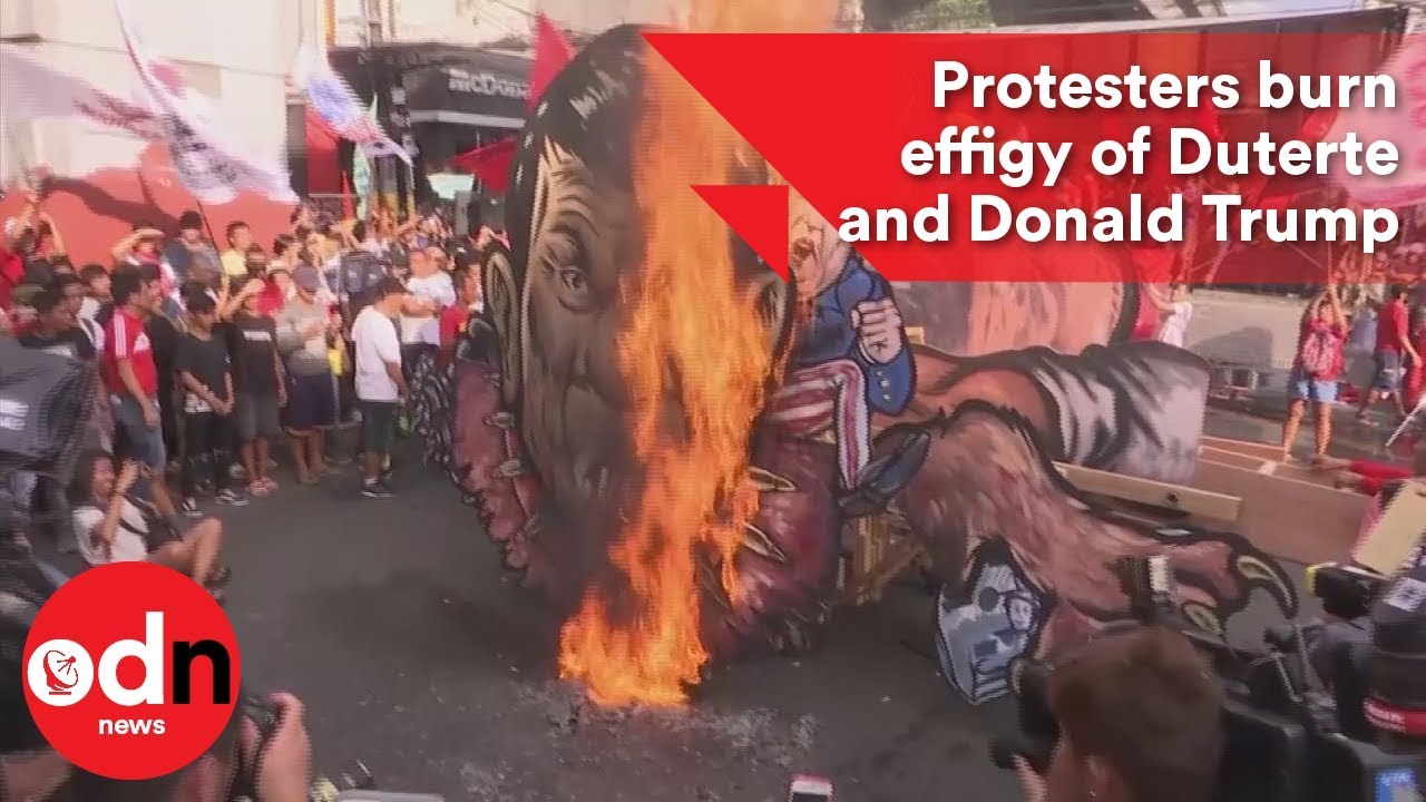 Protesters burn effigy of Duterte and Donald Trump - YouTube