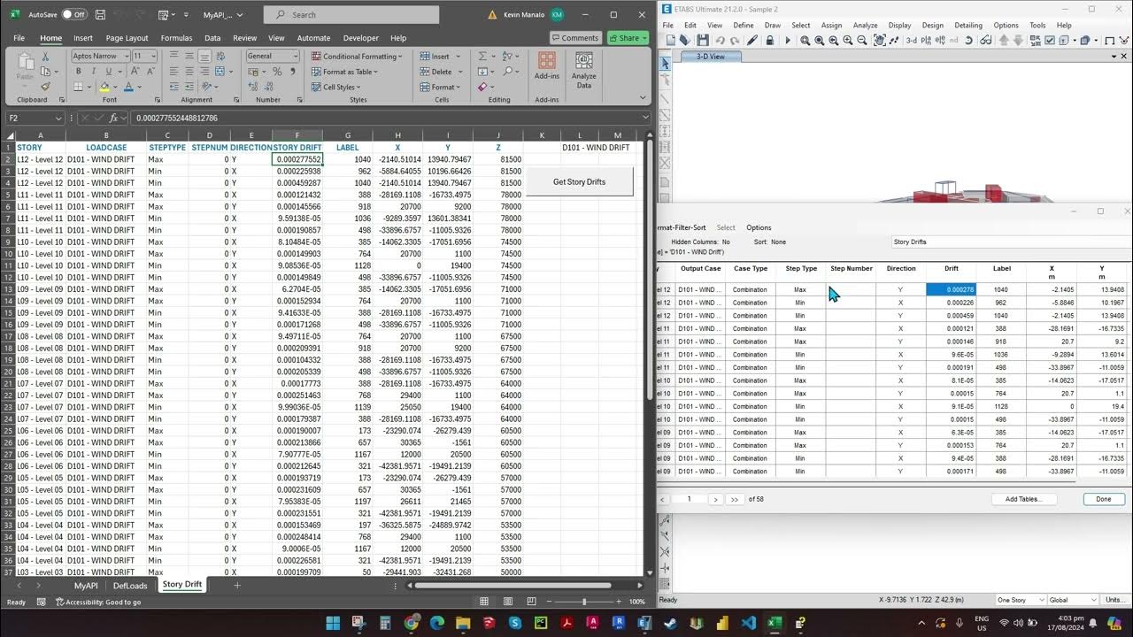 Etabs Api Get Story Drift Using Excel Vba Youtube