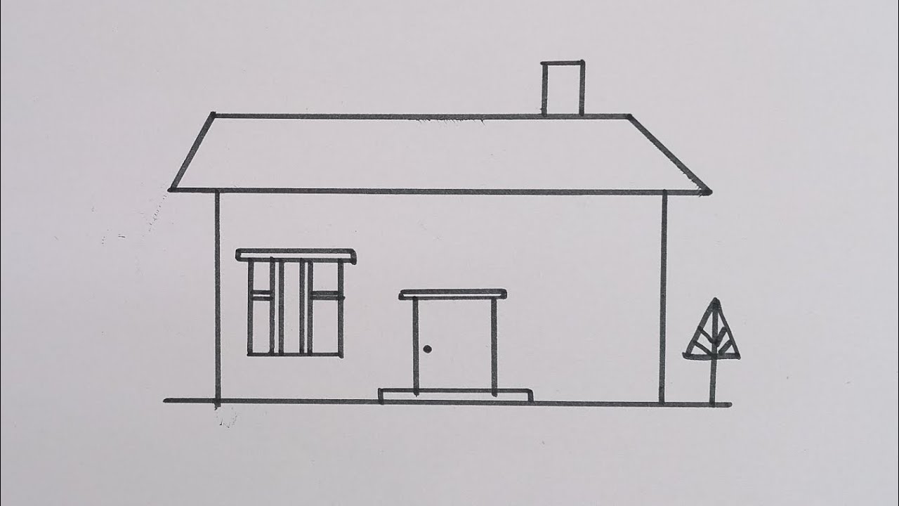 Simple drawing house step by step // how to draw for beginners house ...