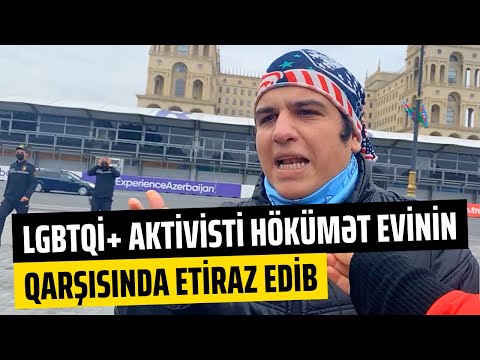 LGBTQİ+ aktivisti Əvəz Hafizli Hökümət Evinin qarşısında etiraz aksiyası keçirib
