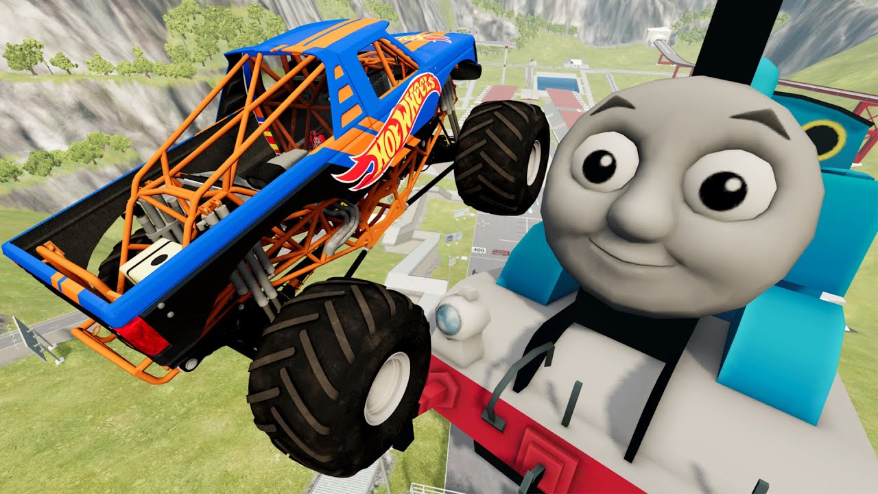 Monster Truck Crashes And High Speed Jumps Into GIANT Thomas The Tank ...