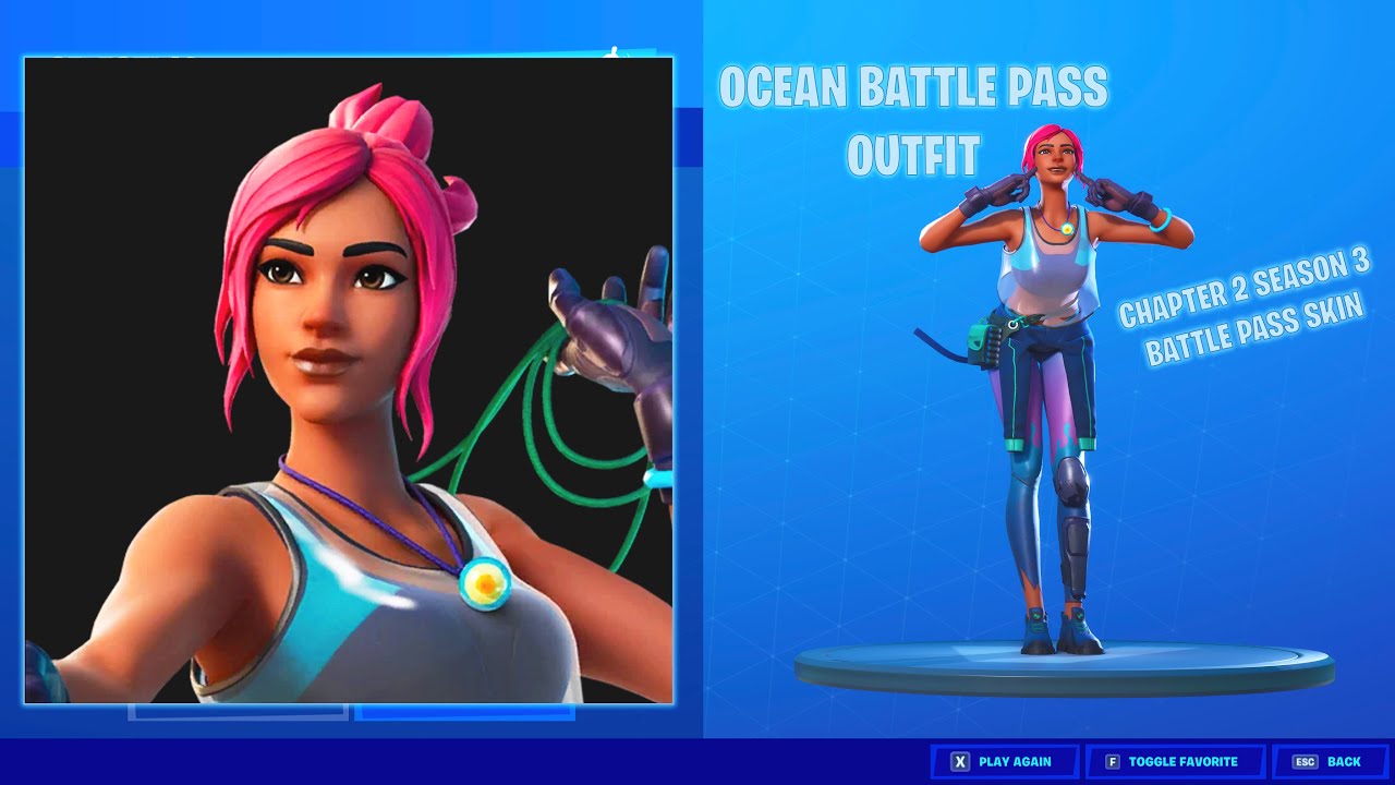FORTNITE NEW *OCEAN* BATTLE PASS SKIN SHOWCASE (BACKBLINGS AND EMOTES ...