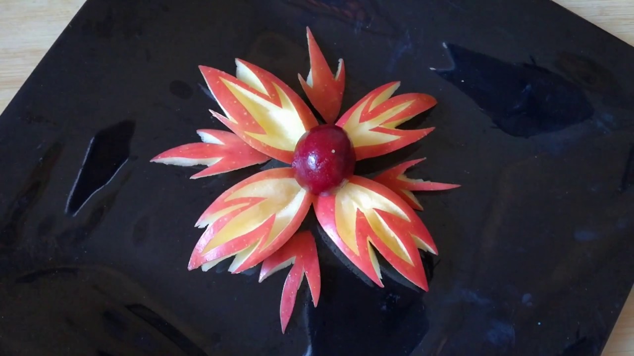 Simple Garnish Apple Fruit And Cherry In Decoration Ideas - YouTube