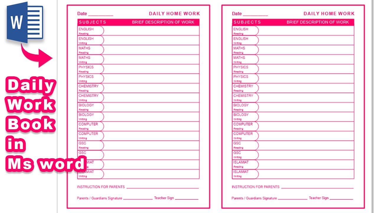 How To Create Daily Home Work Book For Students In Ms Word 2019 How To Create Daily Home Work Book For Students In Ms Word 2019