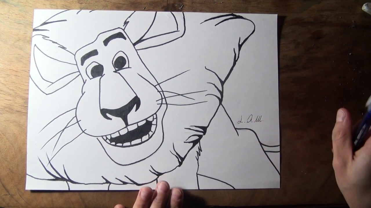 How to Draw Alex The Lion Cartoon Madagascar Tutorial Cute Art on Paper ...