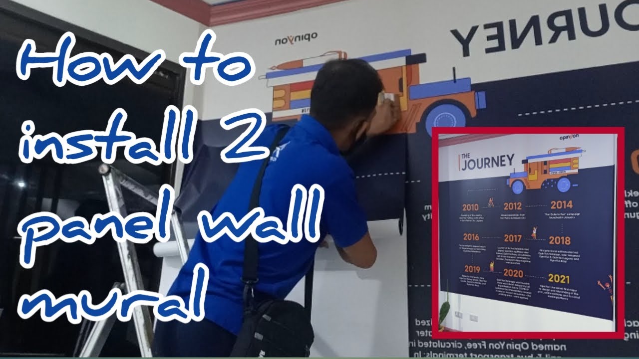 How to install wall mural 2 panel - YouTube