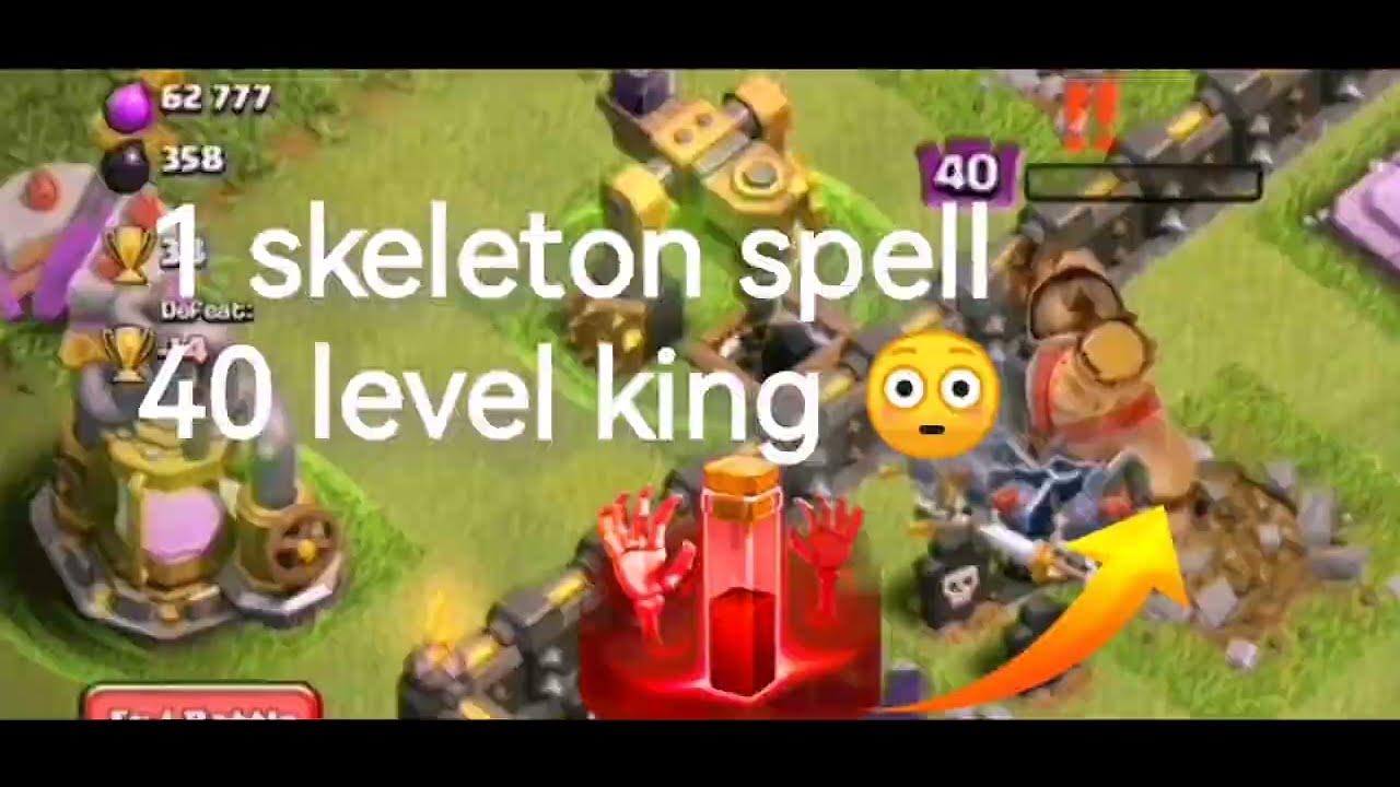 1 skeleton spell 40 level king | coc army | top troops best army | # ...