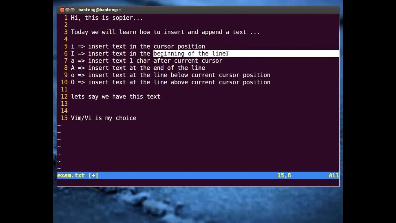 Vim Tutorial - Insert and Append a Text (Part 1) - YouTube