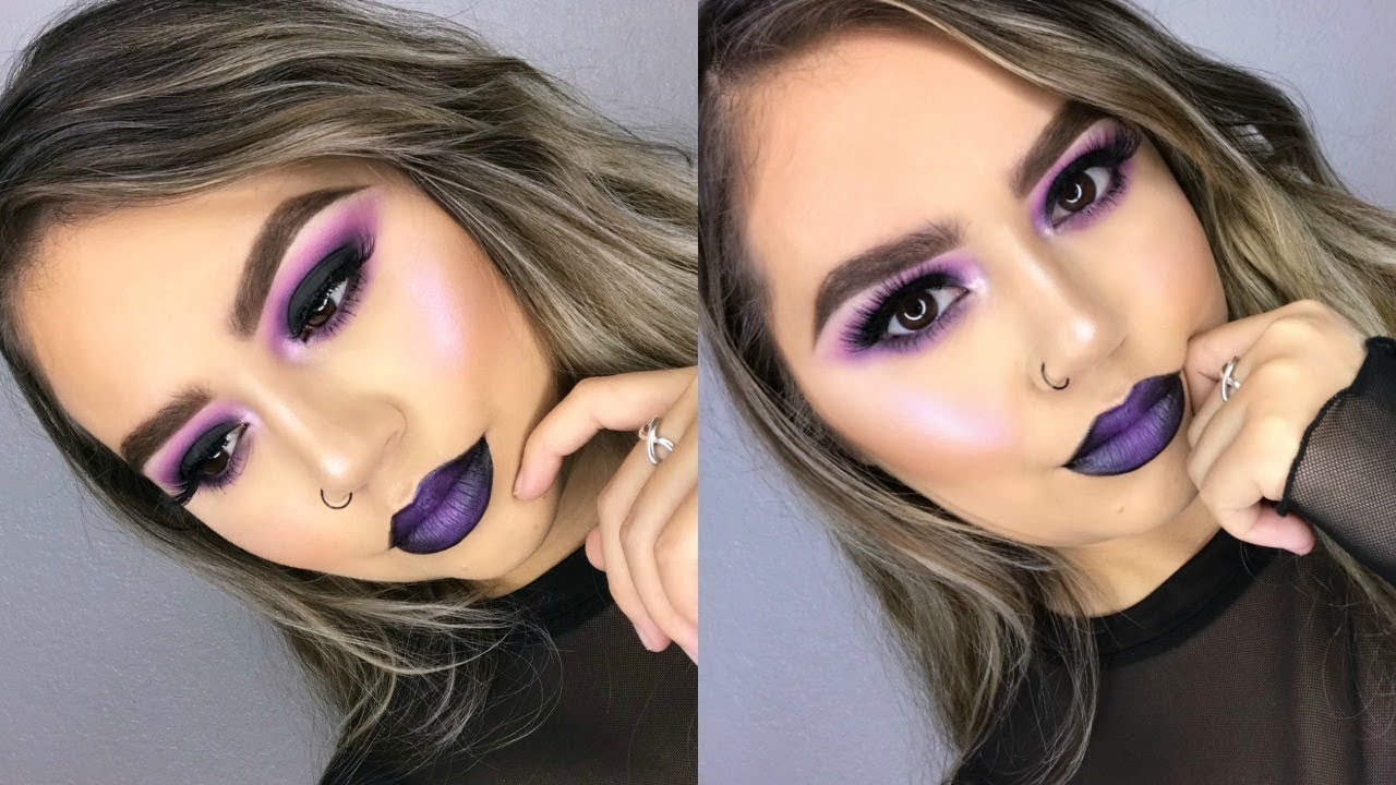 GRWM | SPOOKY DEEP PURPLE MAKEUP TUTORIAL | Makeupbytreenz - YouTube