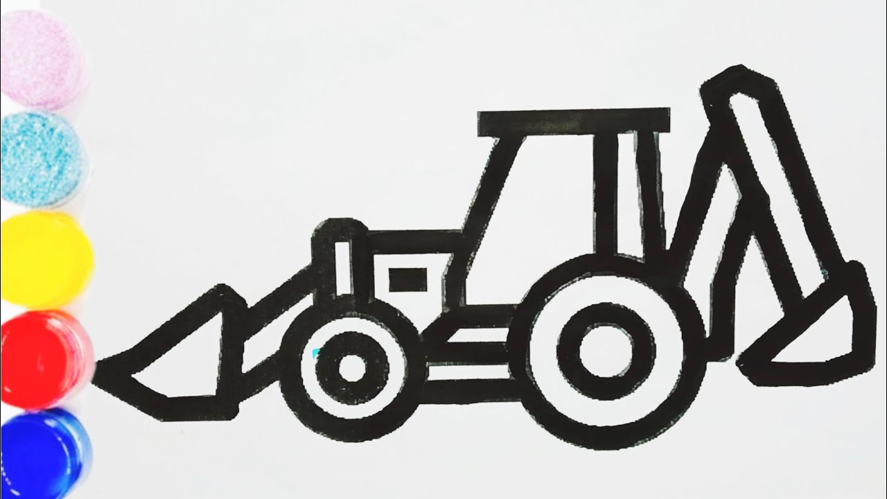 How to draw and color a JCB , excavator coloring for kids and toddlers ...