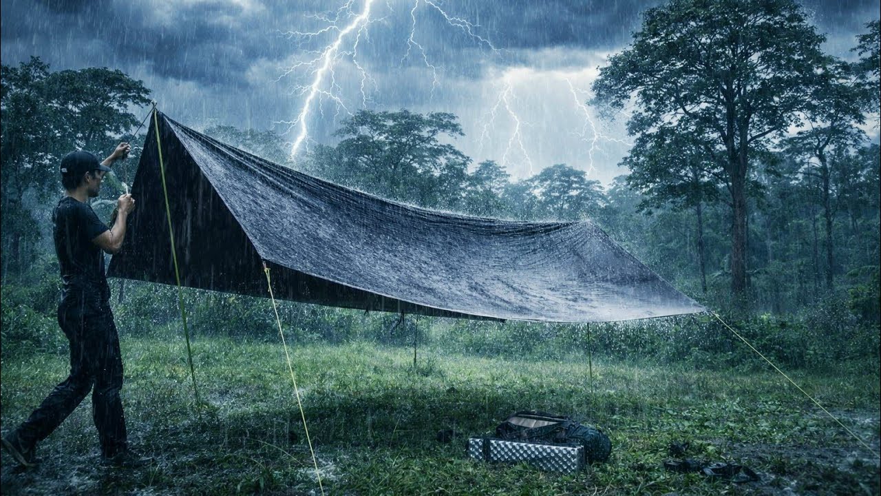 SETUP TENT IN THE RAIN - CAMPING IN NON STOP HEAVY RAIN - SOLO CAMPING ...