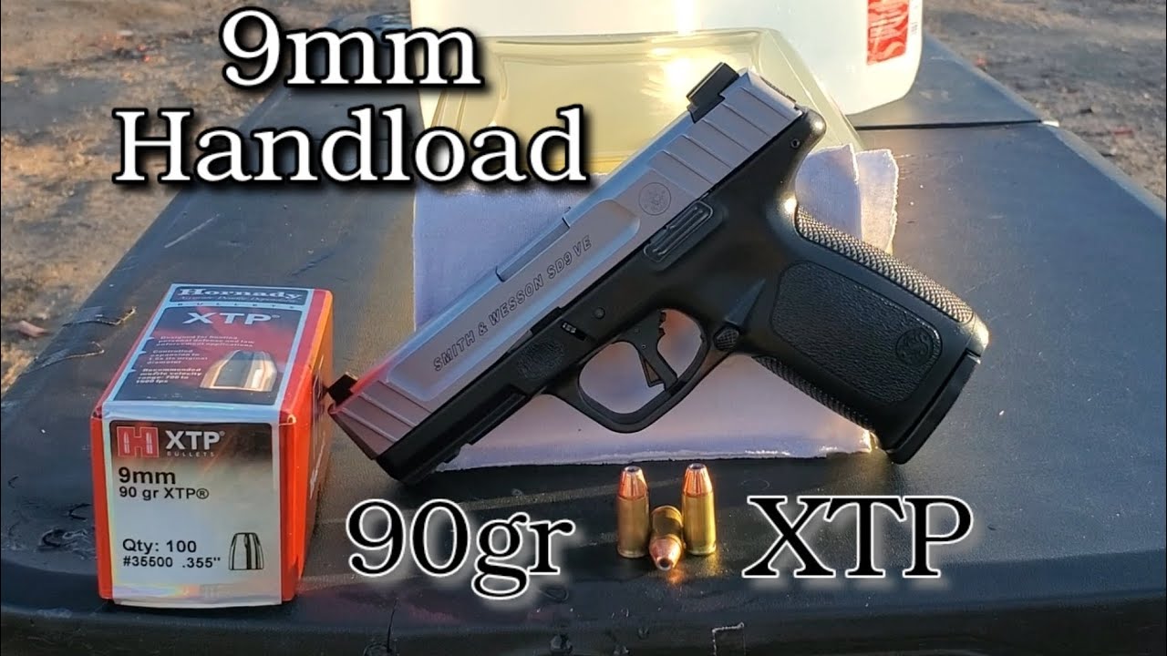 9mm hornady xtp 90 grain handload in ballistics gel - YouTube