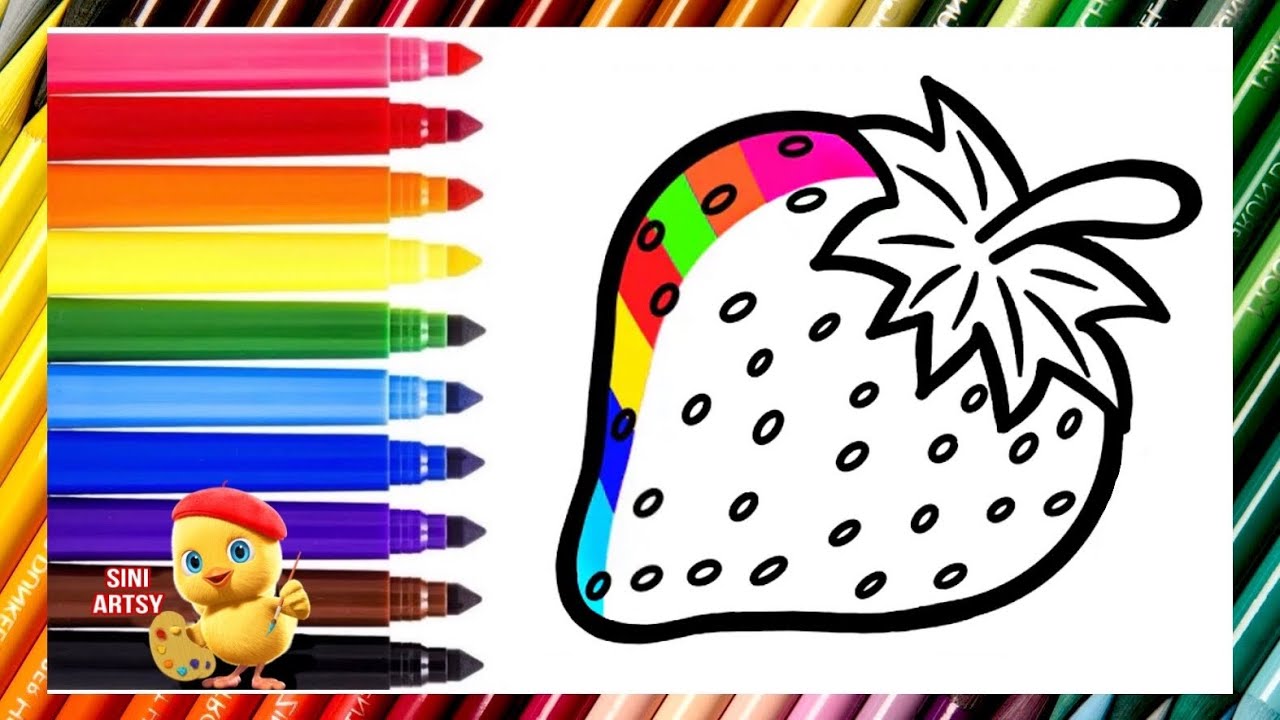 Rainbow 🌈 Strawberry 🍓 Drawing and Coloring for Toddlers - YouTube