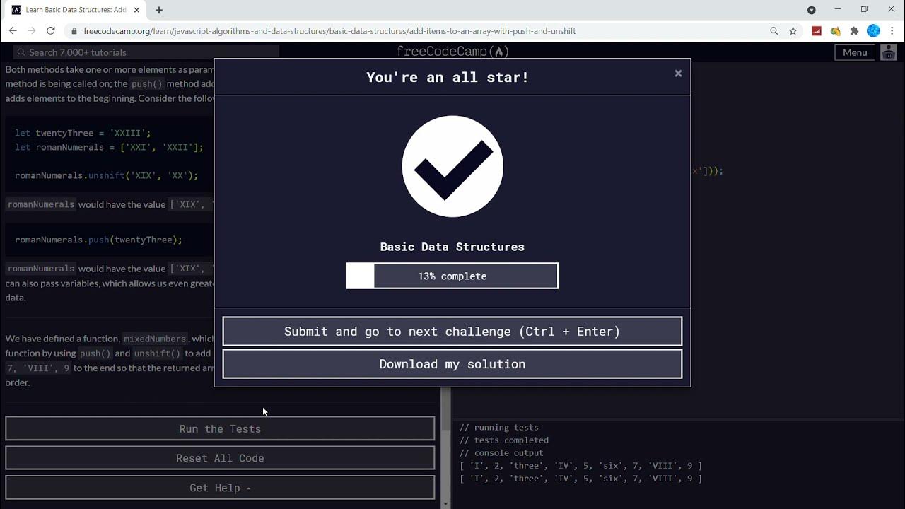 Basic Data Structures (3/20) | Add Items to an Array with push() and unshift() | freeCodeCamp ...
