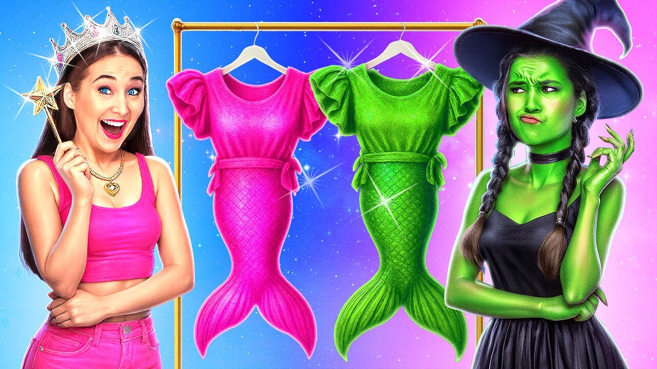 HOW TO BE A WICKED MERMAID! 😱 Pink vs Green Witch Style Hacks By 123 GO ...
