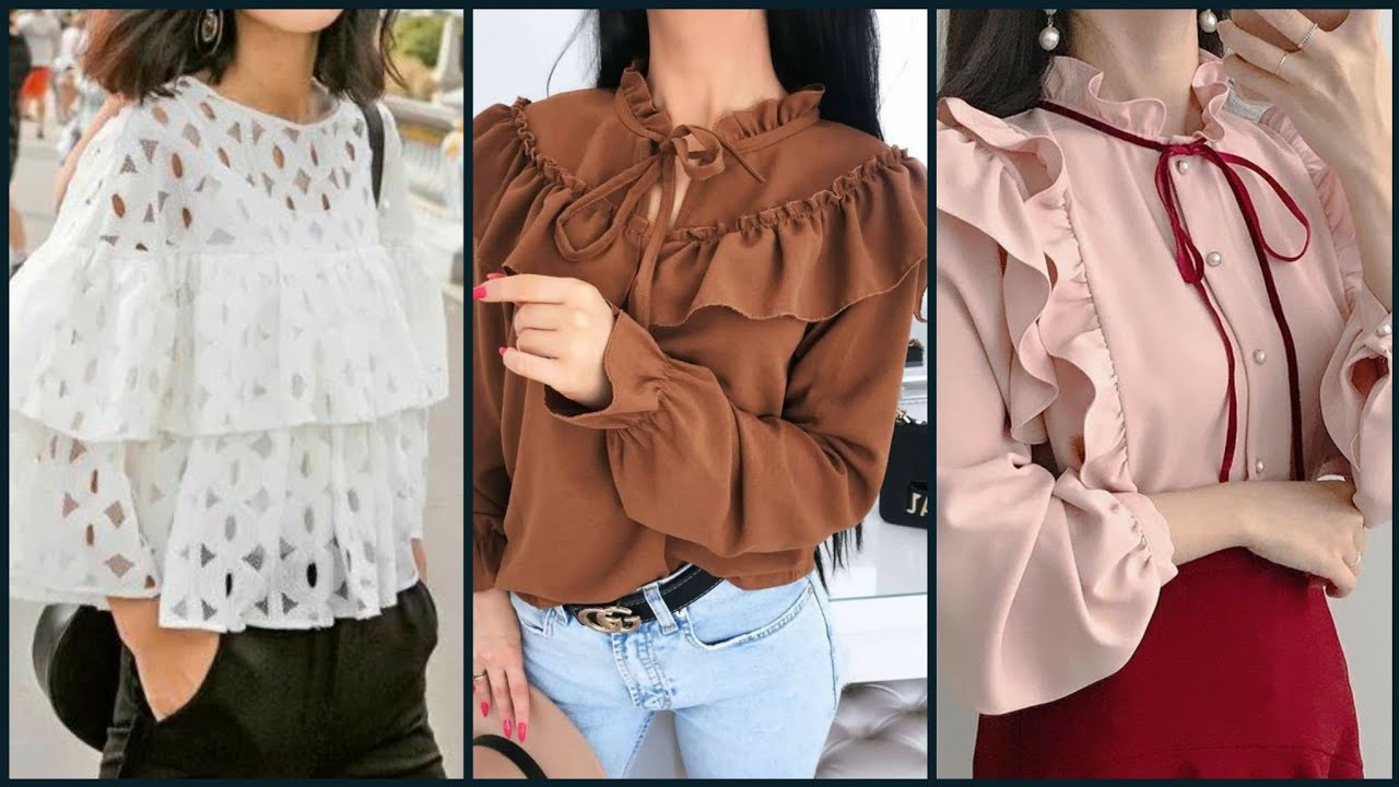 beautiful formal wear frills and ruffles details women's blouse and top ...