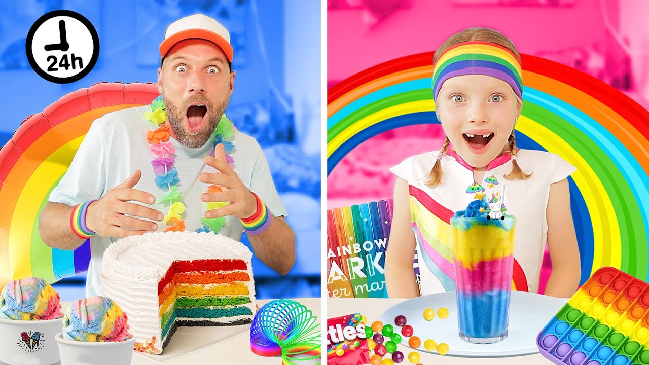 24 UUR ALLES IN REGENBOOG KLEUREN DOEN - CHALLENGE!! [Rainbow Color ...