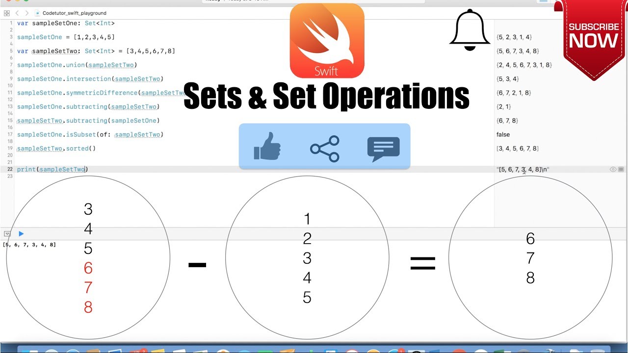 Swift - Part 21, Sets and Set Operations - YouTube