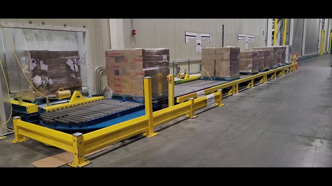 Alba Conveyor Multiple Fork-Truck Pallet Pick Up System - YouTube