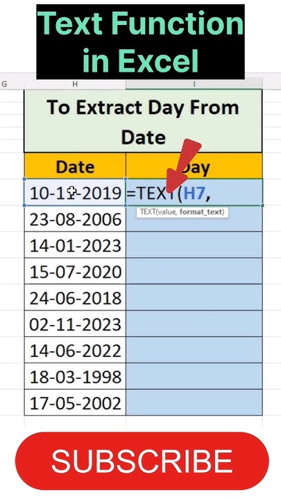 TEXT Function in Excel#Excel TEXT Formula#Extract Day from Date#excelformula#Excel#shorts# ...