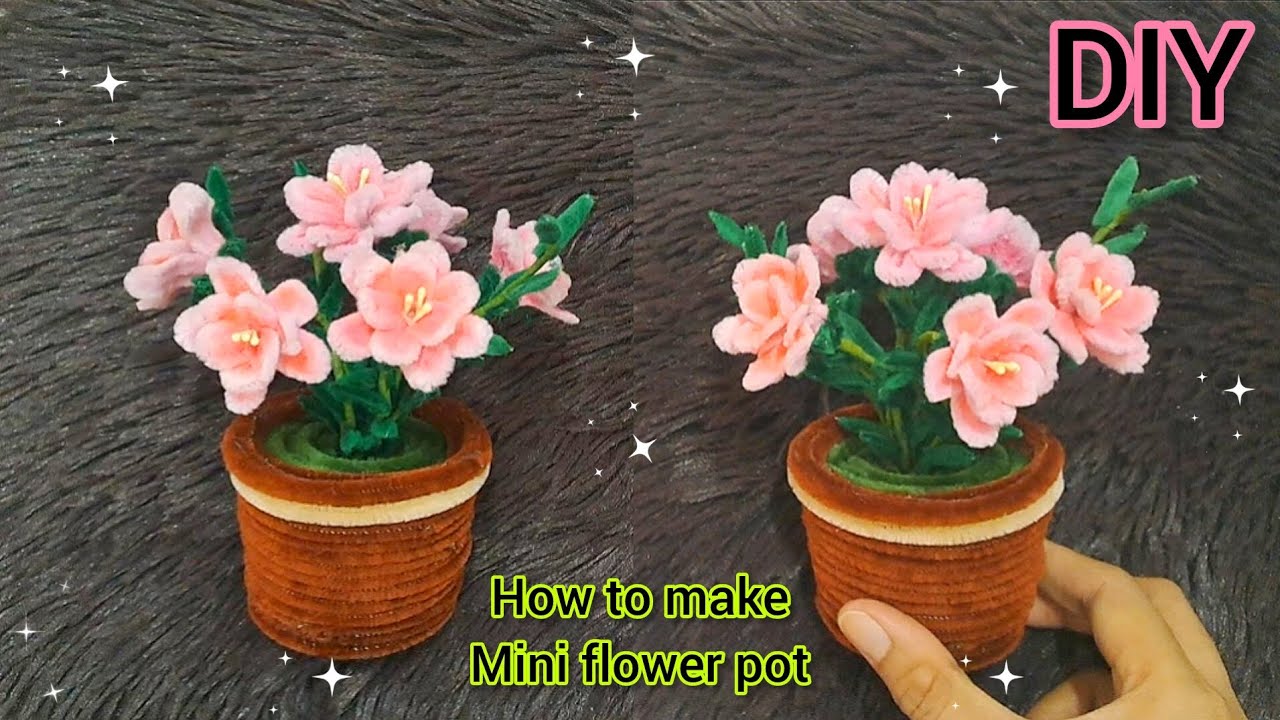 DIY Flowers - How to make mini flowers pot from Chenille Stems | pipe ...