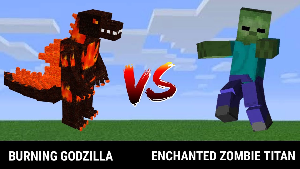 Burning Godzilla vs. Enchanted Zombie Titan | Minecraft (COOL BATTLE ...