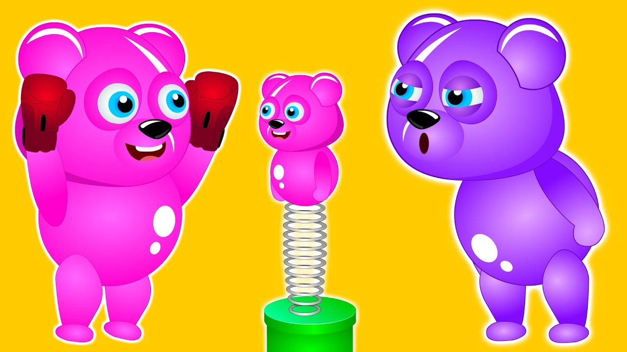 Mega Gummy Bear crying having fun boxing finger family Nursery Rhyme ...