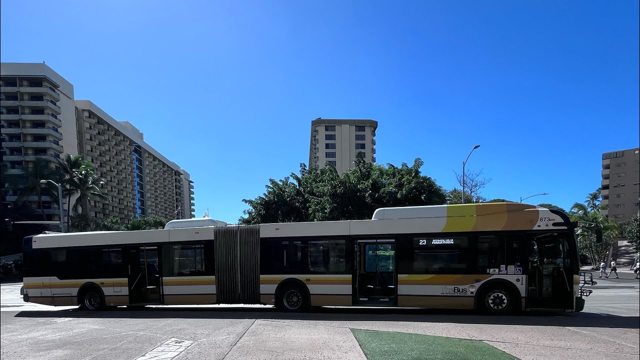 [Oahu] Honolulu Bus #873 Route 23 (Honolulu Marathon Shuttle) - YouTube