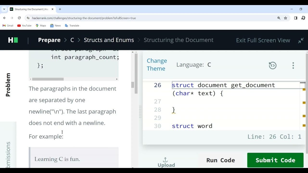 Hackerrank On c with Structuting the Document Part 1 - YouTube
