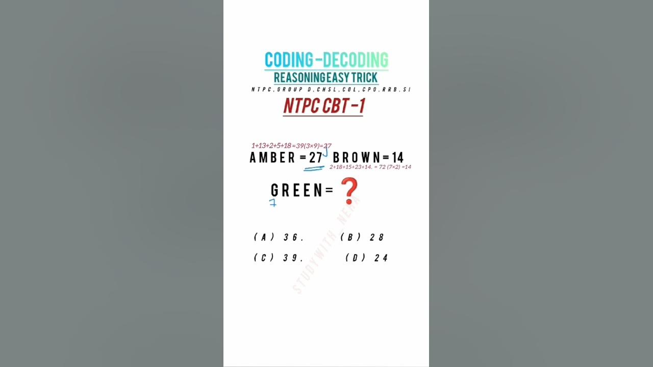 Coding Decoding Reasoning Tricks//NTPC previous Question #ytshorts #viralshorts # ...