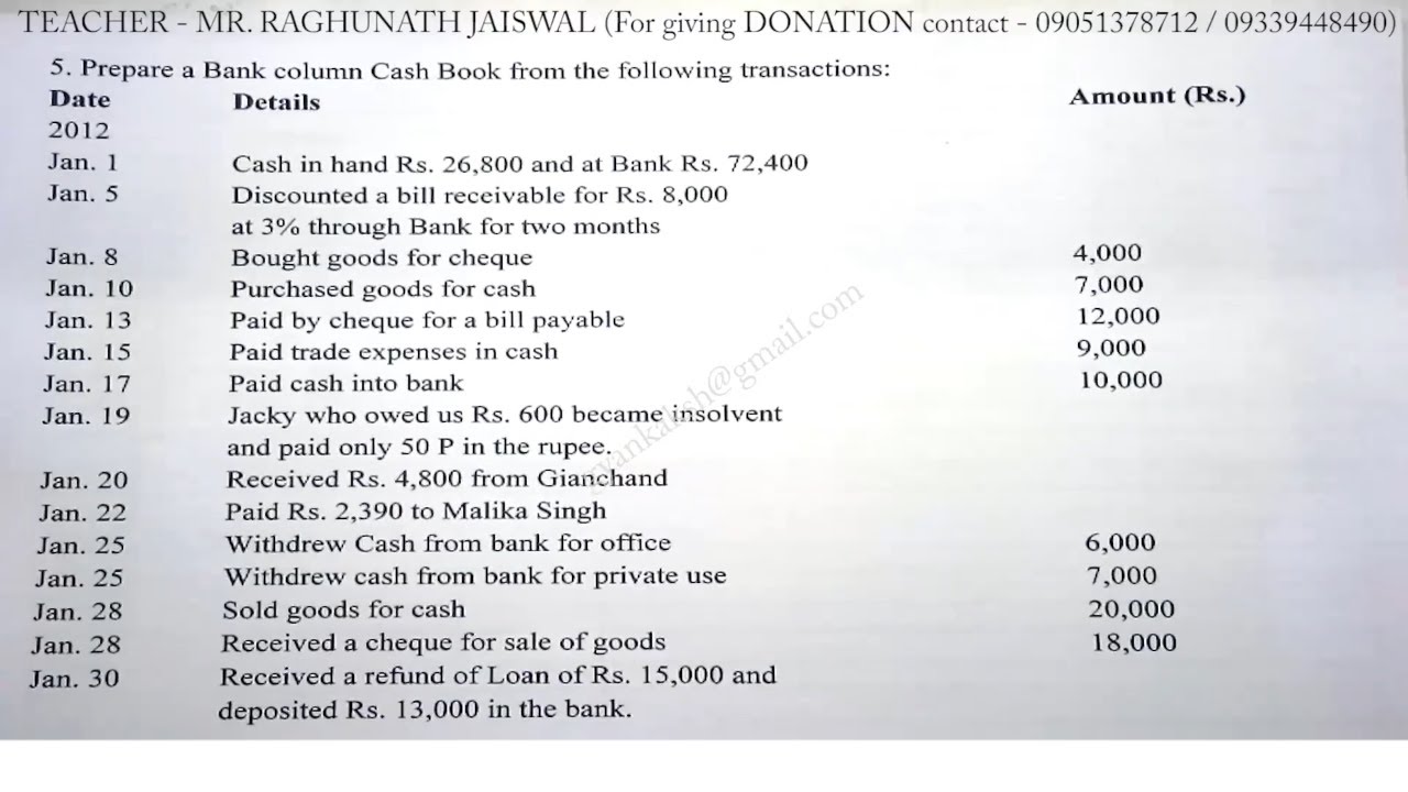 Bank column cash book solved sums 5 | double column cash book solved ...