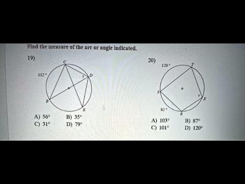 [Math] Find the measure of the arc or angle indicated. 19) 112 B C D E ...