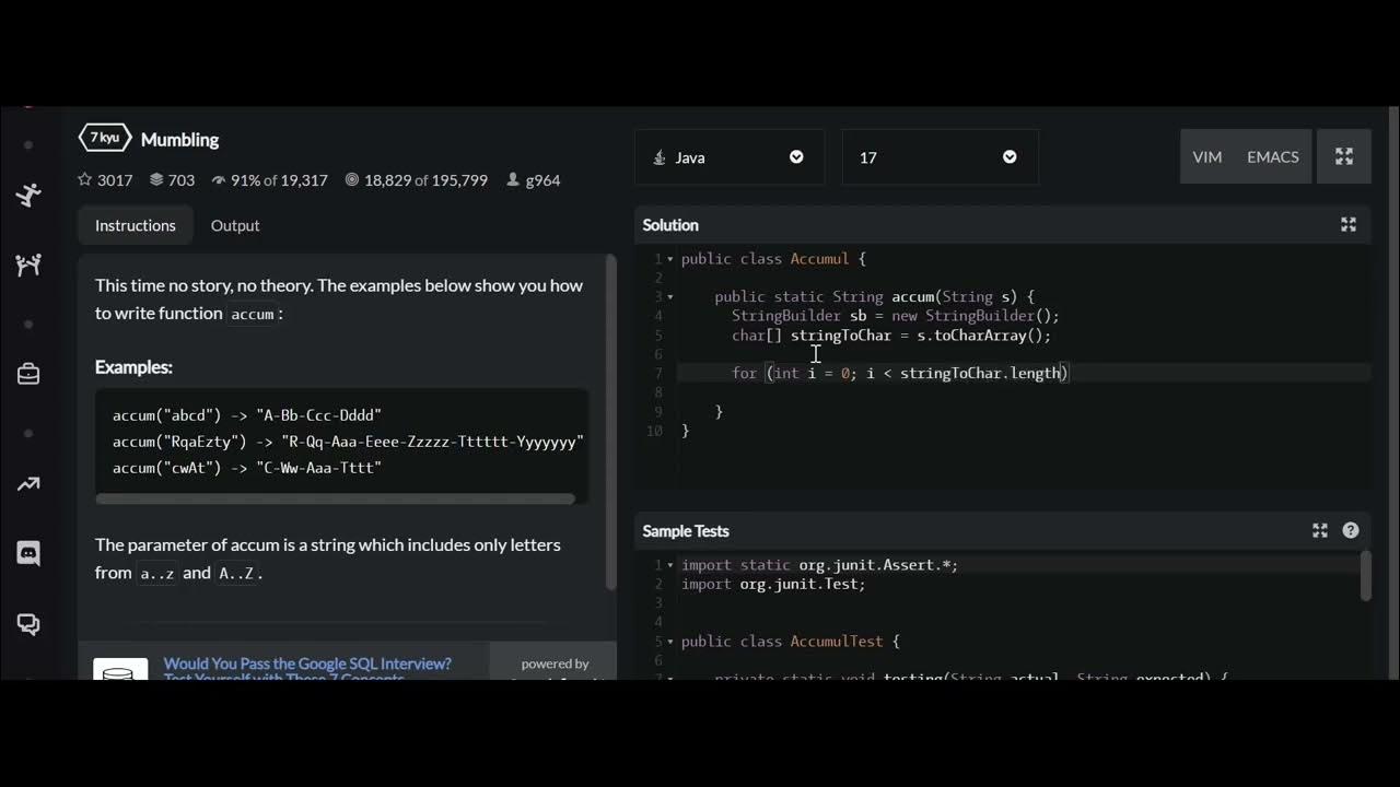 Mumbling - Codewars - 7 Kyu (JAVA) - YouTube