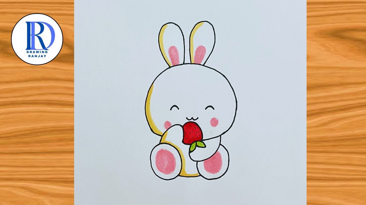 How to draw a rabbit eating strawberry | Easy step by step drawing ...