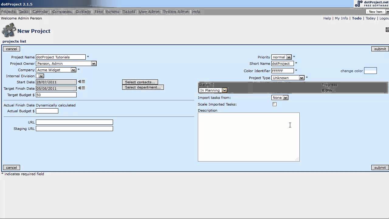 dotProject tutorial - Creating a Project - YouTube