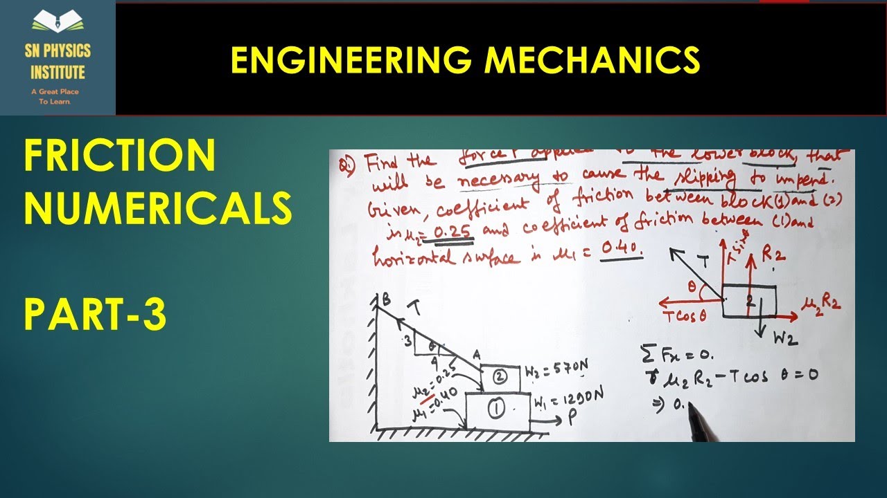 FRICTION-NUMERICAL PROBLEM-PART 3-ENGINEERING MECHANICS - YouTube
