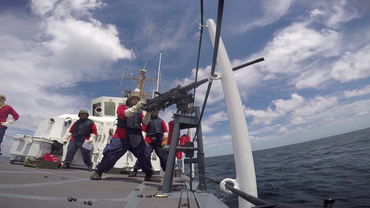 Browning .50 caliber machine gun shoot, Coast Guard Cutter Manta - YouTube