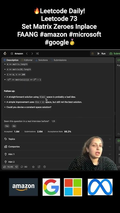 🔥Leetcode Daily! Leetcode 73. Set Matrix Zeroes #faang #amazon #microsoft #google #meta #shorts ...