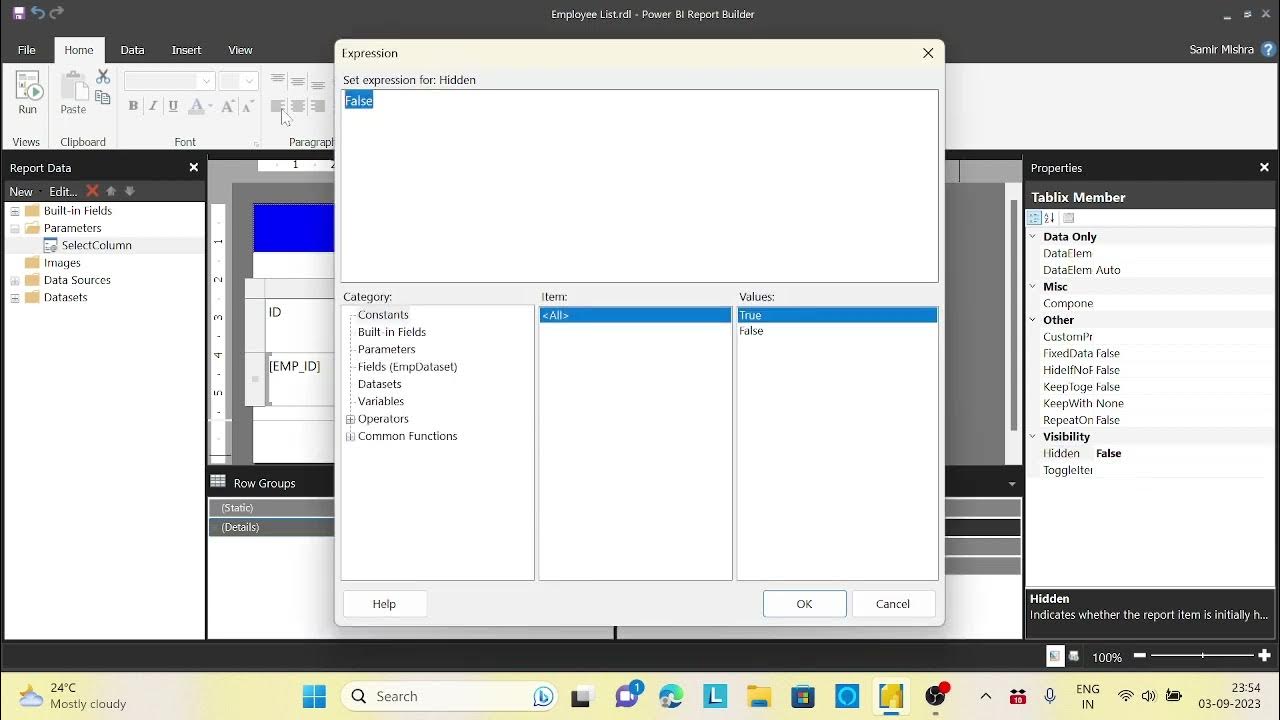 Hide Columns Using Parameter Selection in Power BI Report Builder - YouTube