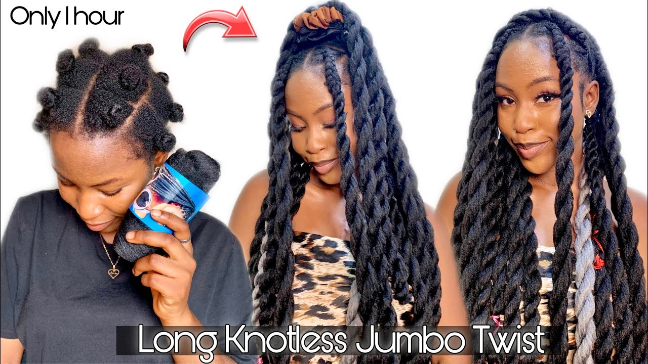 Long Knotless Jumbo Twist in 1 hour | using Brazilian wool - YouTube