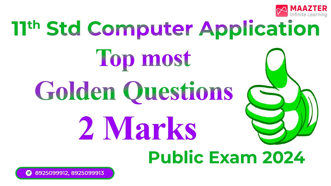 11th Std Computer Application | Top Most Important Golden Questions |2 ...