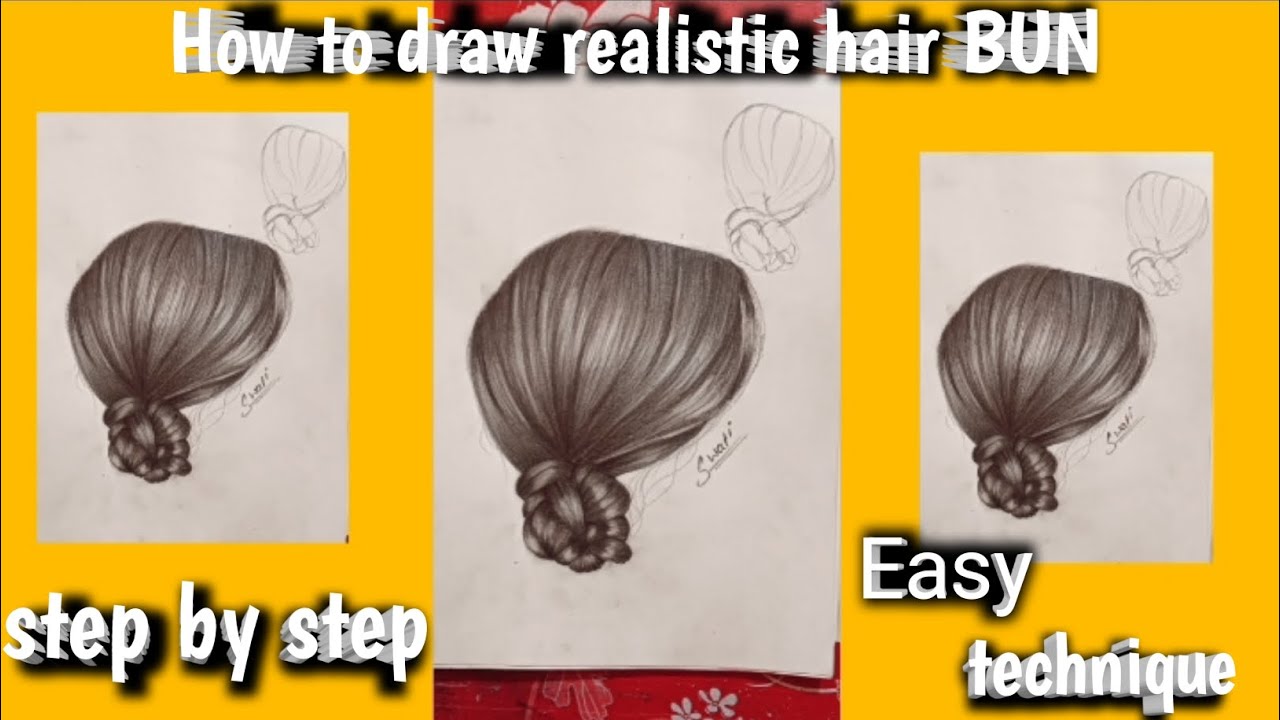 How to draw realistic hair BUN - YouTube