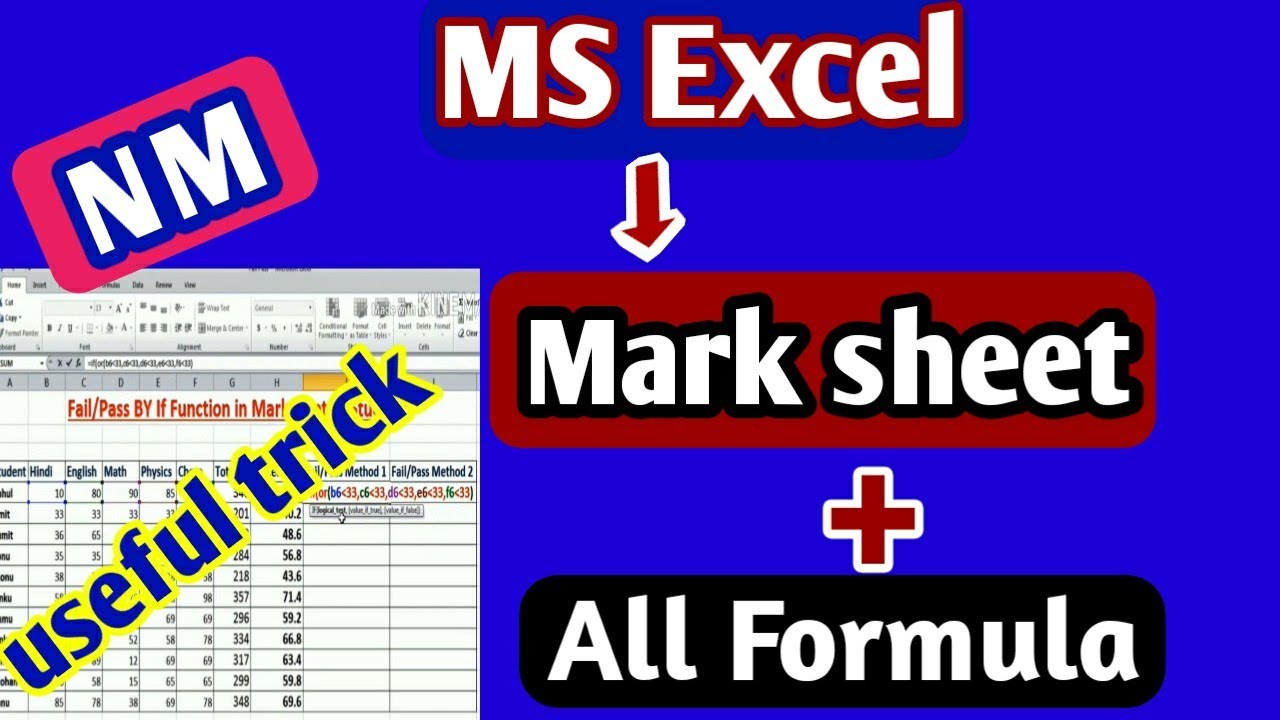 Pass Fail Formula In Excel Excel Formula Youtube