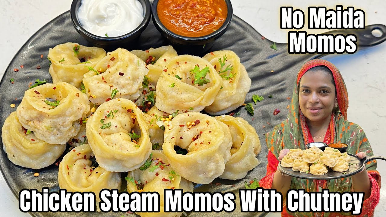 Chicken Steam Momos With Momos Chutney | No Maida Momos | Healthy Suji ...