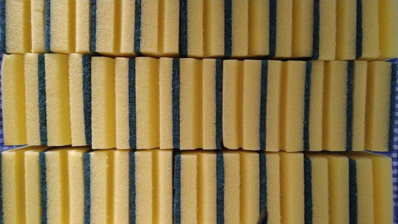 Kitchen Sponges Dry Squeezing & Slicing | Sponge ASMR - YouTube