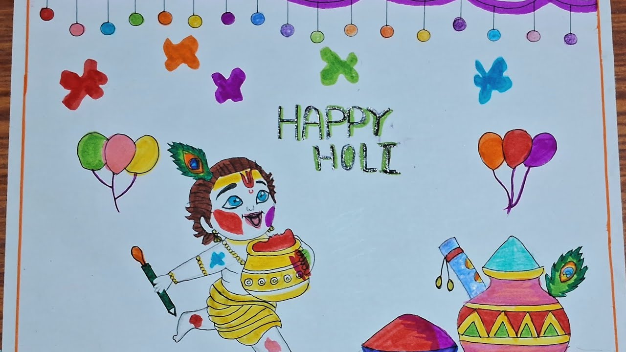 Happy Holi with khrisna Drawing Easy//Holi Festival Drawing//How To ...