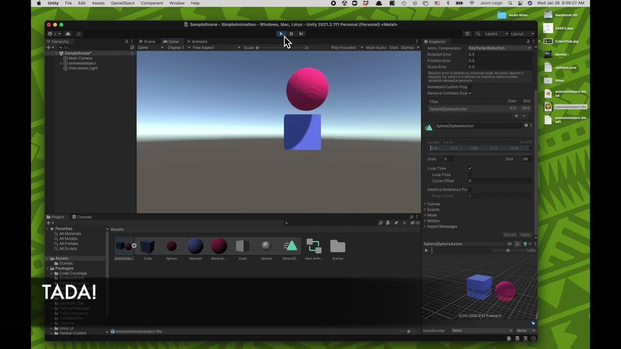 Import a 3D model with a baked-in animation, into Unity - YouTube