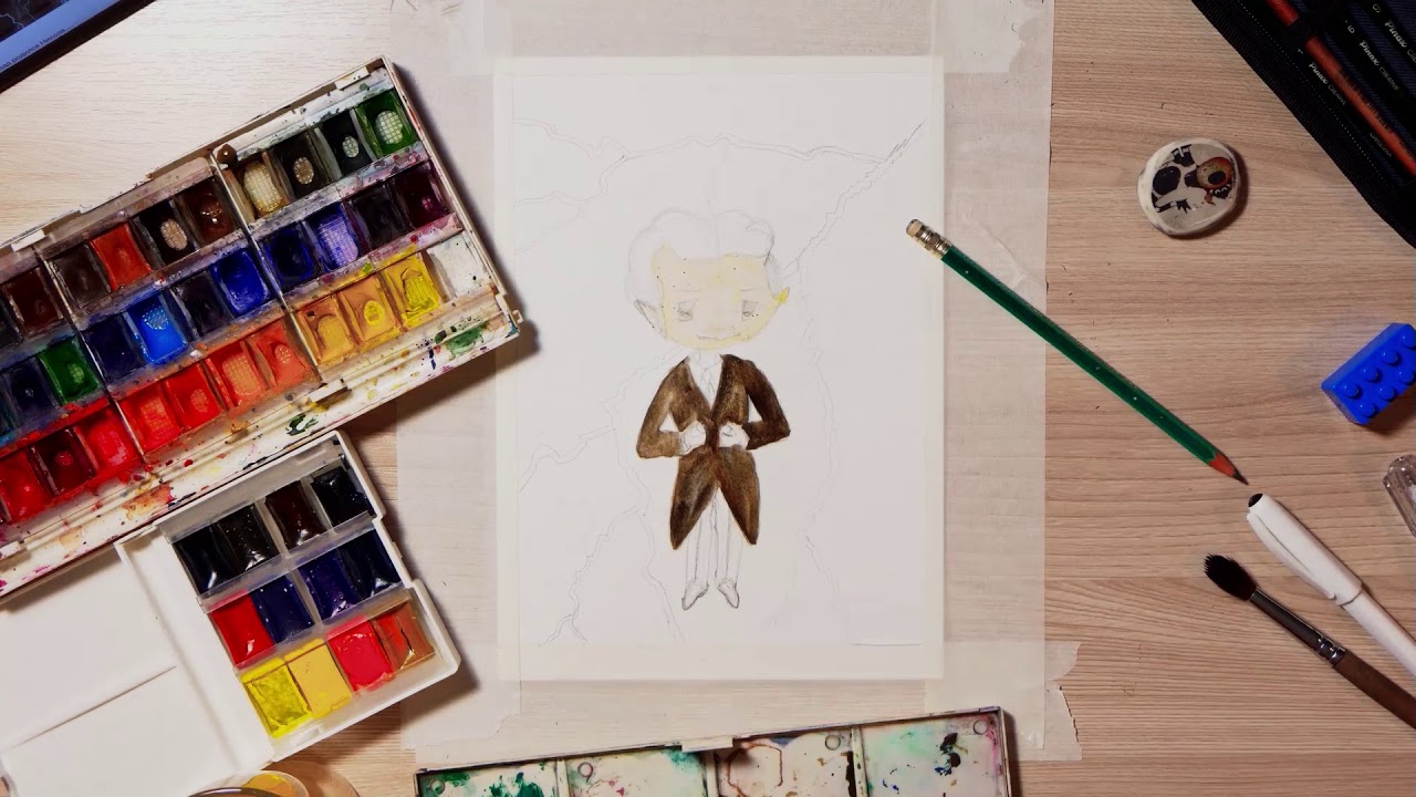 Nicola Tesla watercolor chibi timelapse - YouTube